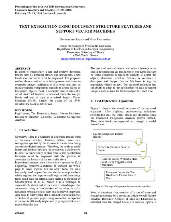 Pdf Text Extraction Using Document Structure Features And Support Vector Machines