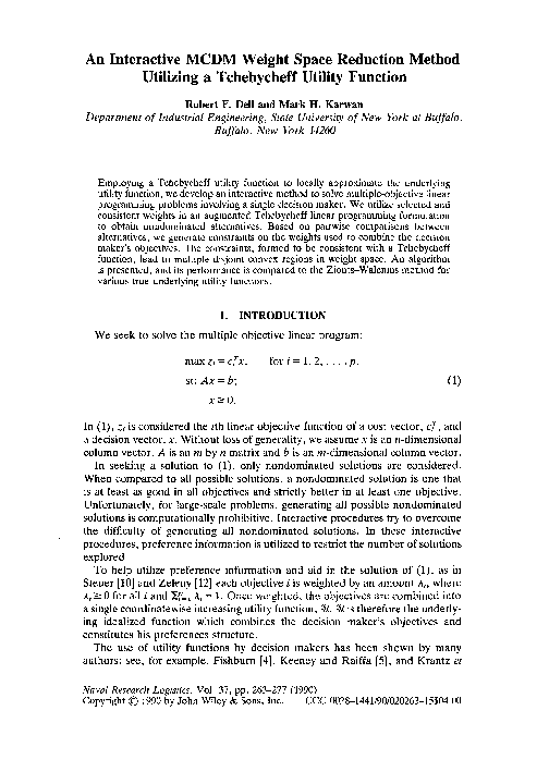 (PDF) An interactive MCDM weight space reduction method utilizing a tchebycheff utility function