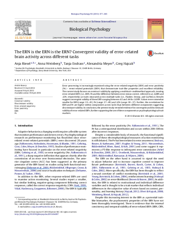 (PDF) The ERN is the ERN is the ERN? Convergent validity of error ...