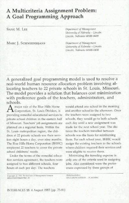 (PDF) A Multicriteria Assignment Problem: A Goal Programming Approach (PDF) A Multicriteria Assignment Problem: A Goal Programming Approach