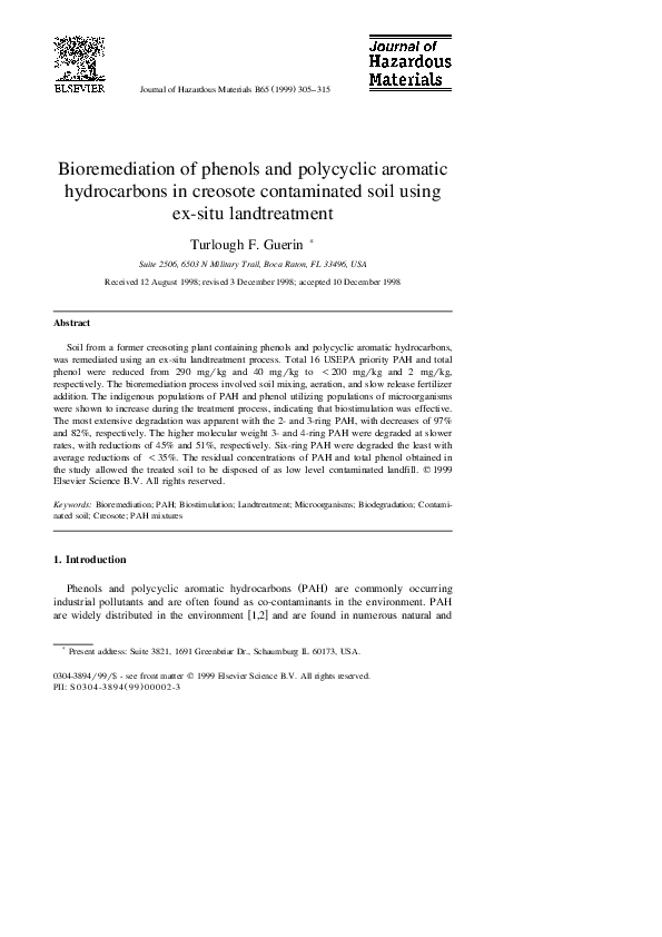 (PDF) Bioremediation of phenols and polycyclic aromatic hydrocarbons in creosote contaminated ...
