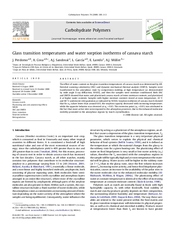 (PDF) Glass transition temperatures and water sorption isotherms of ...