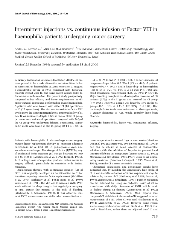 (PDF) Intermittent injections vs. continuous infusion of Factor VIII in ...