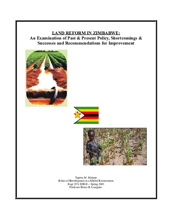 (DOC) LAND REFORM IN ZIMBABWE: An Examination of Past & Present Policy, Shortcomings & Successes ...