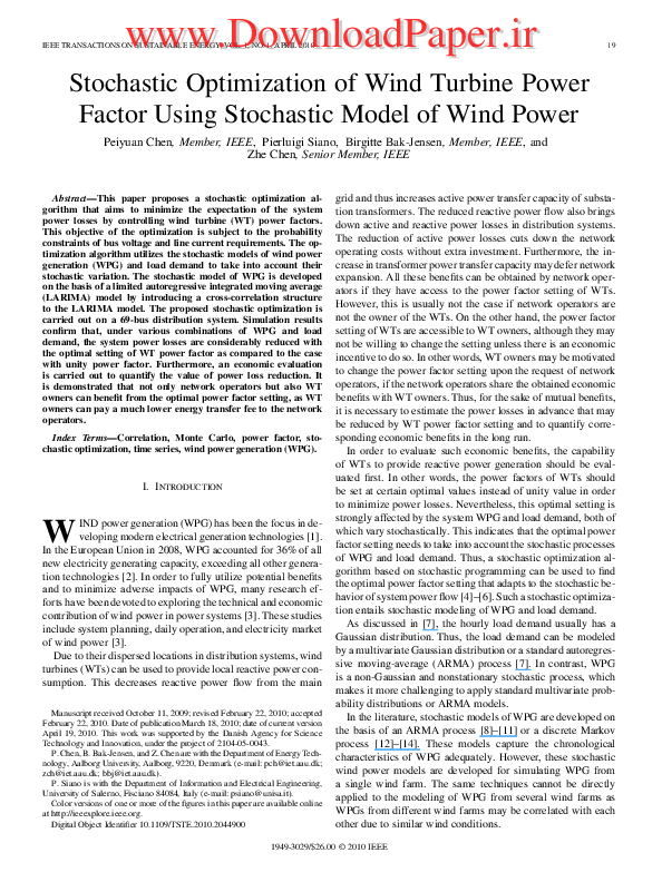 Pdf Stochastic Optimization Of Wind Turbine Power Factor Using Stochastic Model Of Wind Power