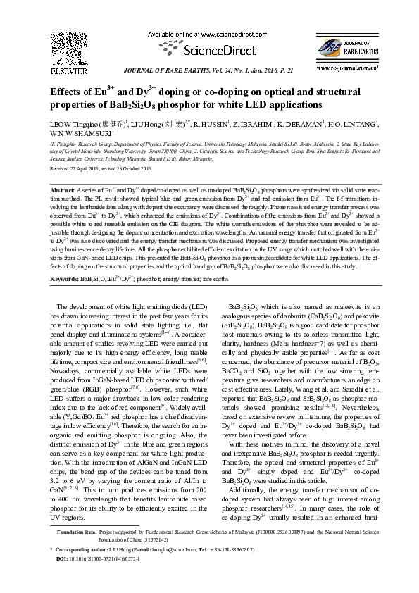 (PDF) Effects of Eu 3+ and Dy 3+ doping or co-doping on optical and ...
