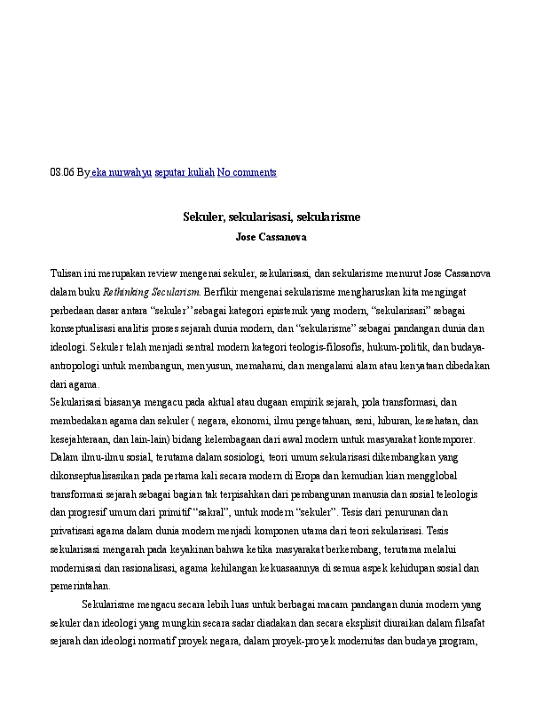 Sekuler, sekularisasi, sekularisme