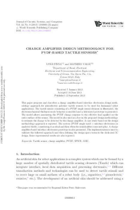 (PDF) CHARGE AMPLIFIER DESIGN METHODOLOGY FOR PVDF-BASED TACTILE SENSORS