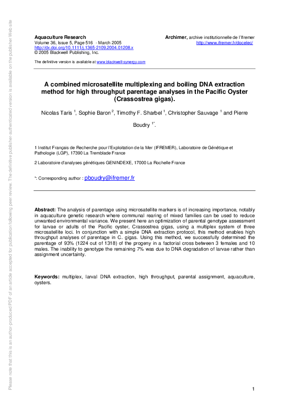 (PDF) A combined microsatellite multiplexing and boiling DNA extraction ...
