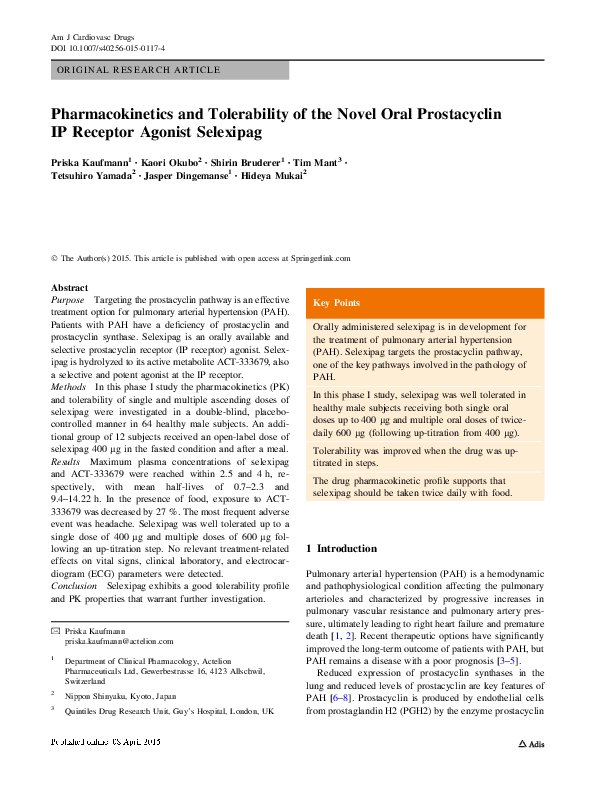 (PDF) Pharmacokinetics and Tolerability of the Novel Oral Prostacyclin ...