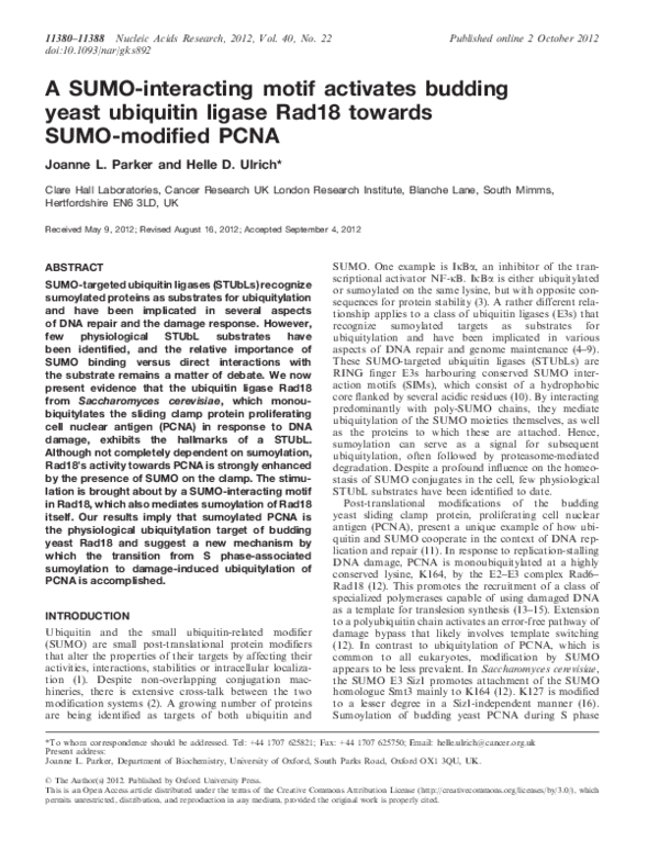 (PDF) A SUMO-interacting motif activates budding yeast ubiquitin ligase ...