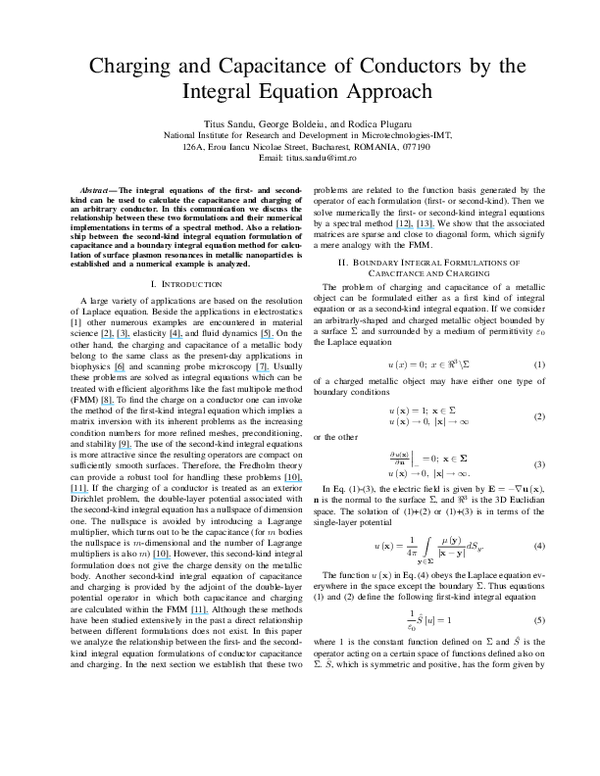 (PDF) Charging and capacitance of conductors by the integral equation ...