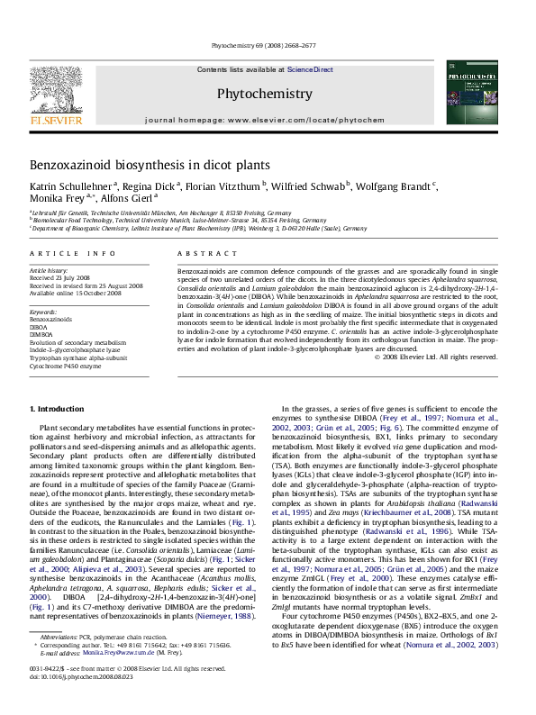 (PDF) Benzoxazinoid biosynthesis in dicot plants