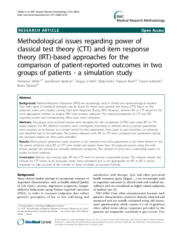 (PDF) Methodological issues regarding power of classical test theory ...