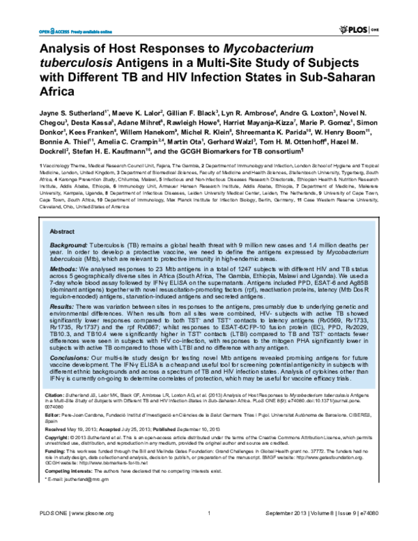 (PDF) Analysis of Host Responses to Mycobacterium tuberculosis Antigens ...