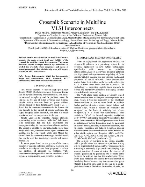 (PDF) Crosstalk Scenario In Multiline VLSI Interconnects