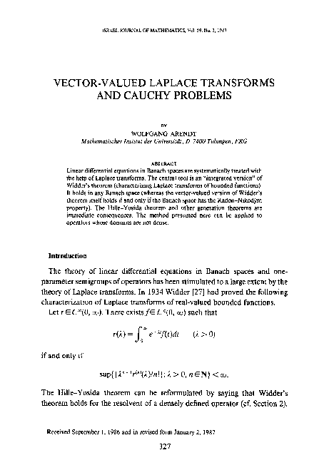 (PDF) Vector-valued laplace transforms and cauchy problems