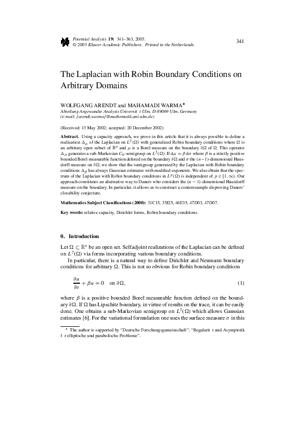 (PDF) The Laplacian with Robin boundary conditions on arbitrary domains
