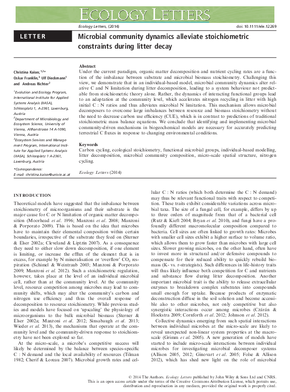 (PDF) Microbial community dynamics alleviate stoichiometric constraints during litter decay