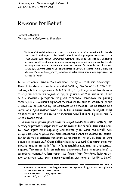 (PDF) Reasons for Belief