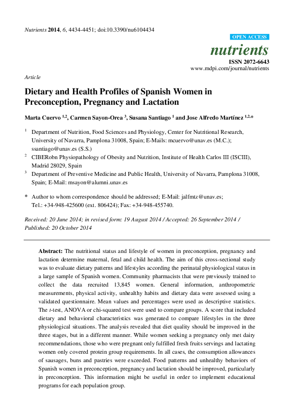 (PDF) Dietary and health profiles of Spanish women in preconception ...