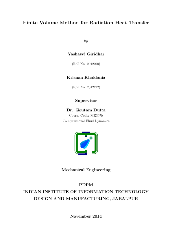 Pdf Finite Volume Method For Radiation Heat Transfer