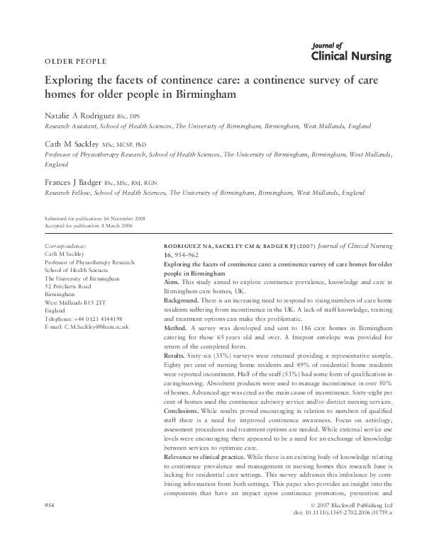 (PDF) Exploring the facets of continence care: a continence survey of ...