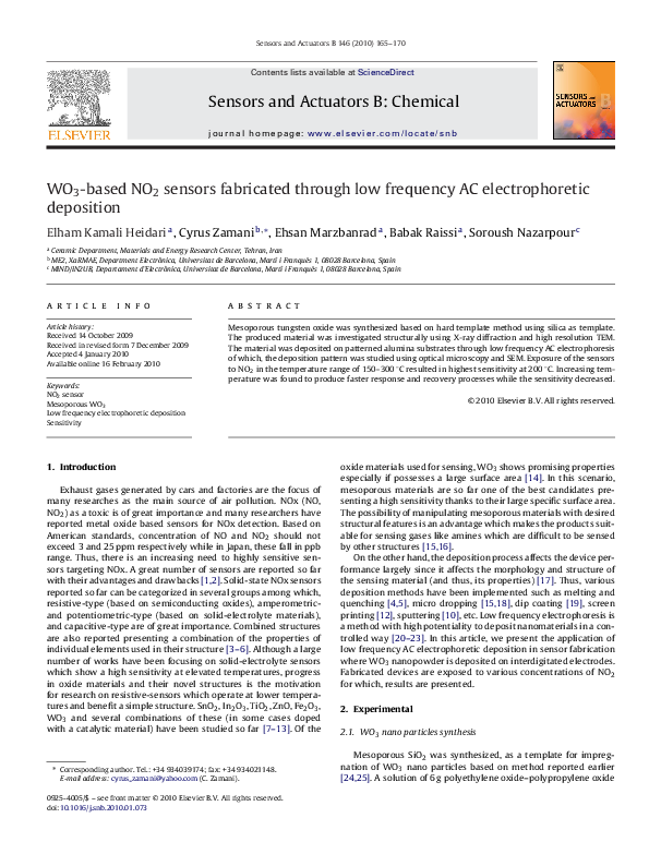 (PDF) WO3-based NO2 sensors fabricated through low frequency AC electrophoretic deposition