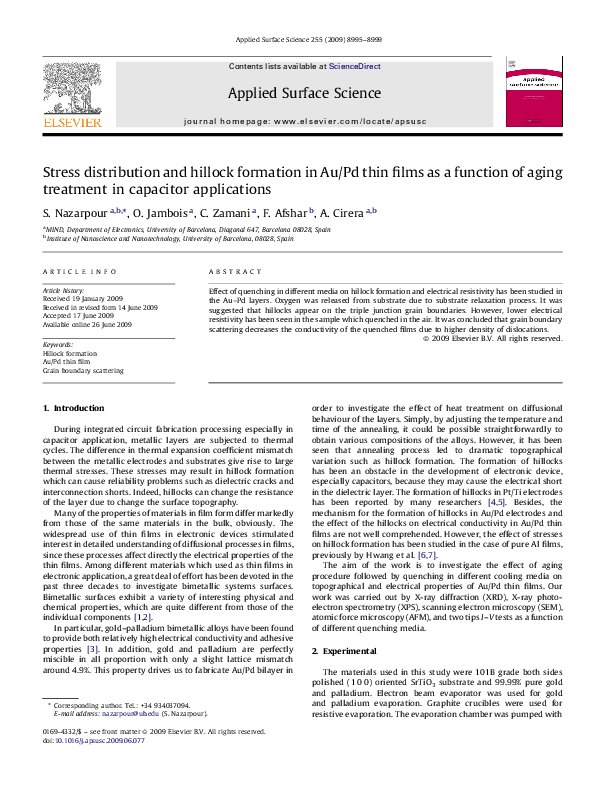 (PDF) Stress distribution and hillock formation in Au/Pd thin films as ...