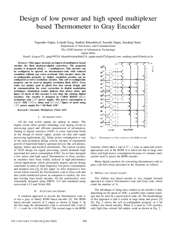 (PDF) Design of low power and high speed multiplexer based Thermometer to Gray encoder