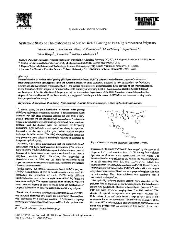 (PDF) Systematic study on photofabrication of surface relief grating on high-tg azobenzene polymers