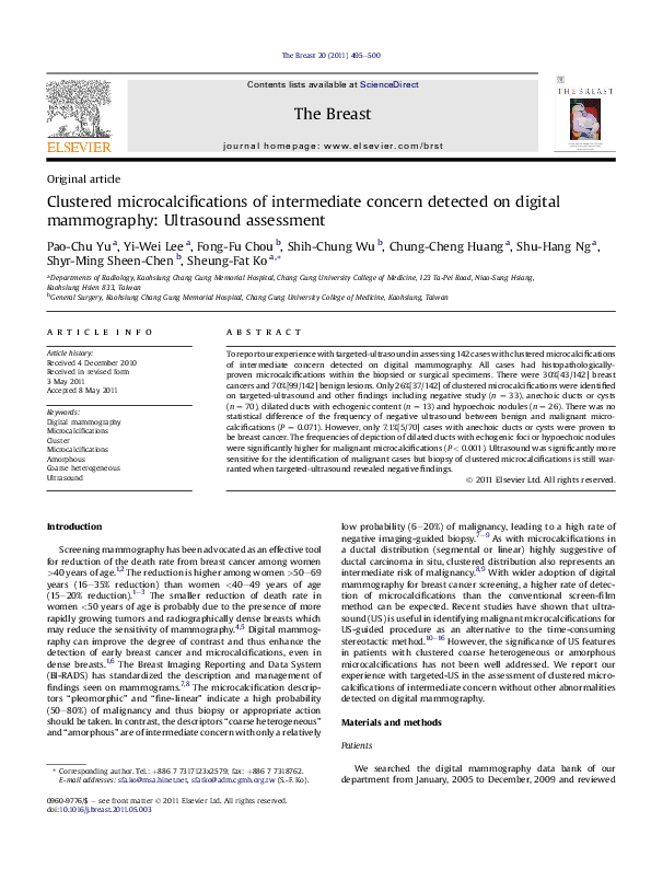 Pdf Clustered Microcalcifications Of Intermediate Concern Detected On Digital Mammography