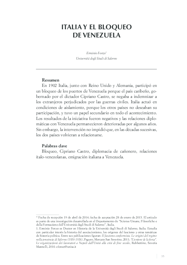 (PDF) Italia y el bloqueo naval de Venezuela (1902-1903)