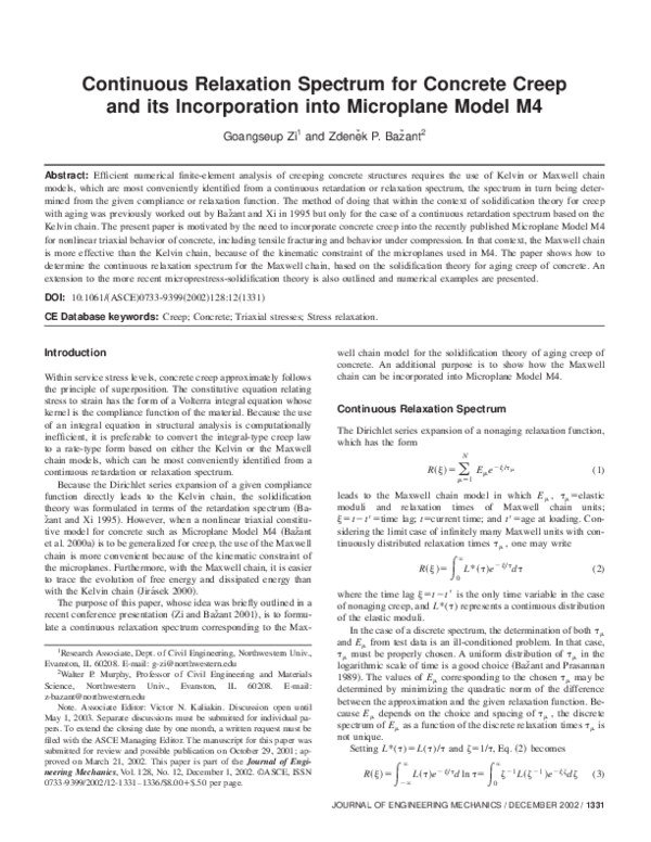 (PDF) Continuous Relaxation Spectrum for Concrete Creep and its Incorporation into Microplane ...