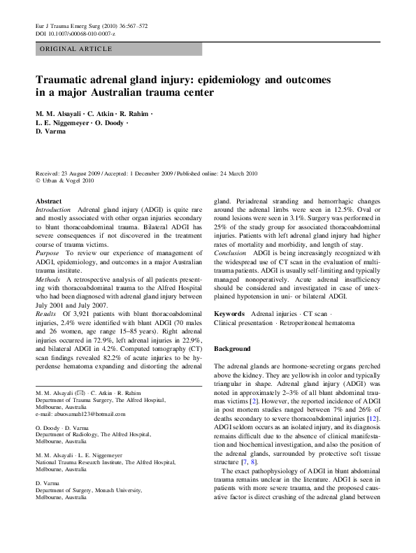 (PDF) Traumatic adrenal gland injury: epidemiology and outcomes in a ...