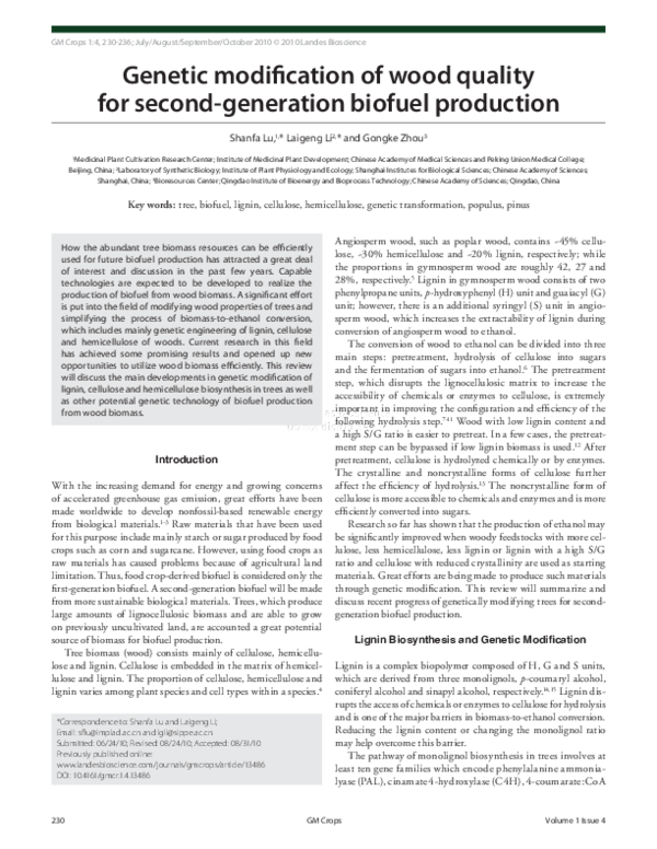 (PDF) Genetic modification of wood quality for second-generation ...