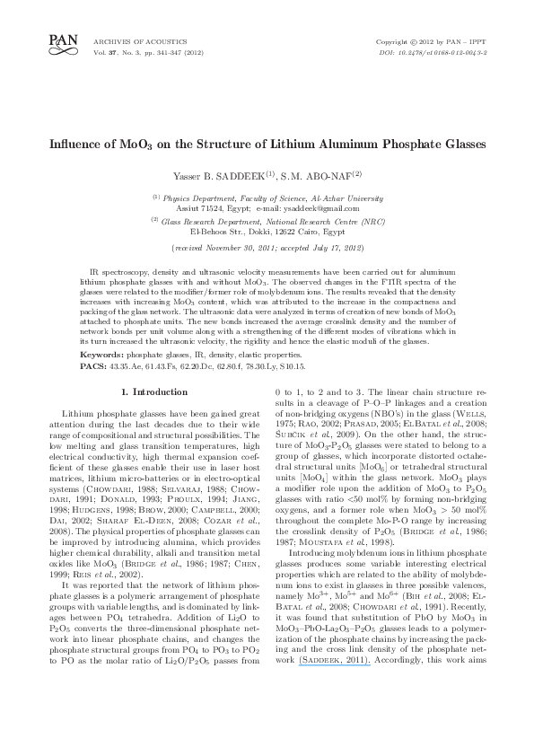 (PDF) Influence of MoO3 on the Structure of Lithium Aluminum Phosphate ...