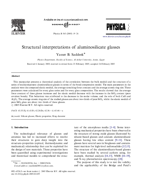 (PDF) Structural interpretations of aluminosilicate glasses