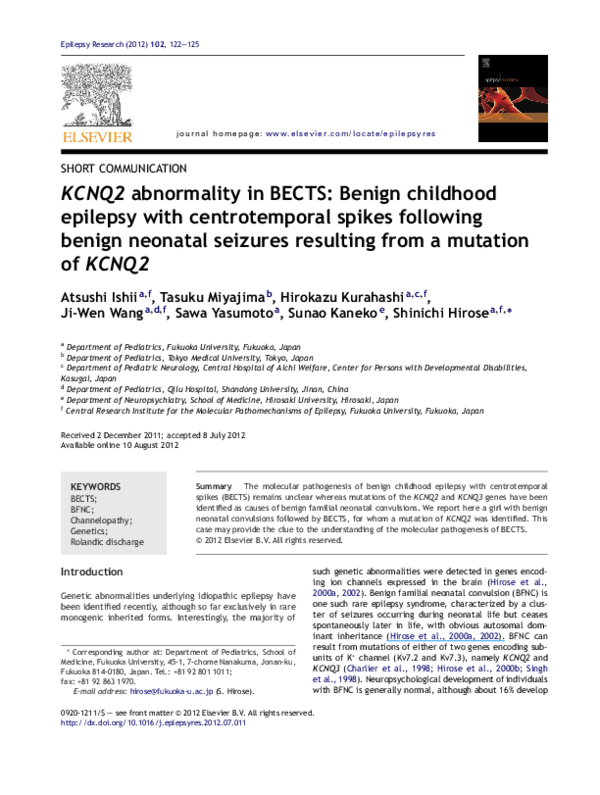 (PDF) KCNQ2 abnormality in BECTS: Benign childhood epilepsy with ...