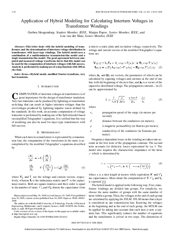 Pdf Application Of Hybrid Modeling For Calculating Interturn Voltages In Transformer Windings