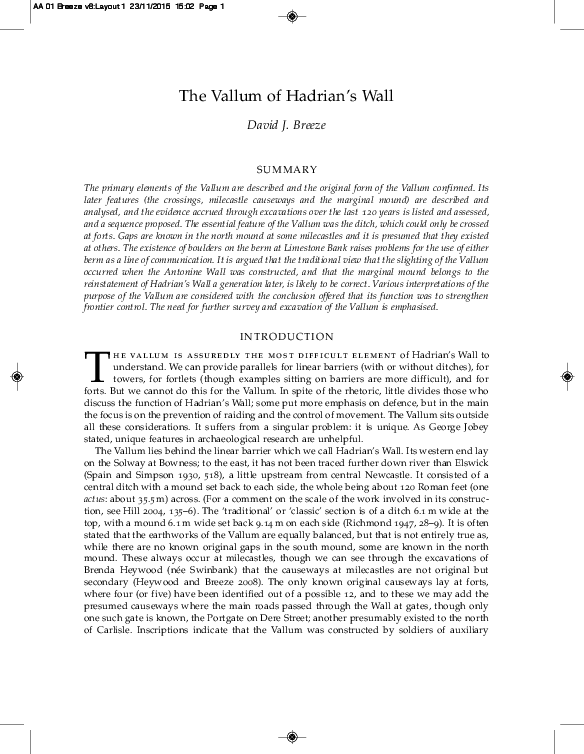 (PDF) The Vallum of Hadrian's Wall (AA5, 44 (2015))