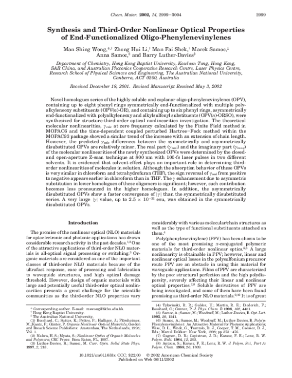 (PDF) Synthesis and third-order nonlinear optical properties of [Mo3( 3 ...