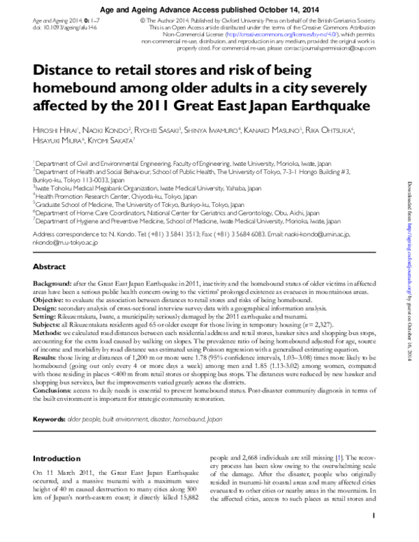 (PDF) Distance to retail stores and risk of being homebound among older ...