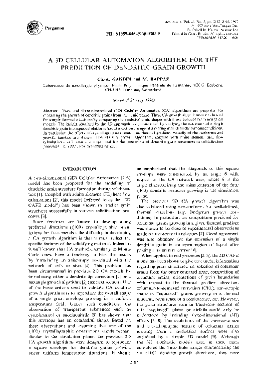 Pdf A 3d Cellular Automaton Algorithm For The Prediction Of Dendritic Grain Growth