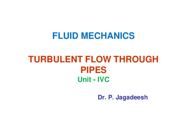 (PDF) FLUID MECHANICS TURBULENT FLOW THROUGH PIPES Unit -IVC
