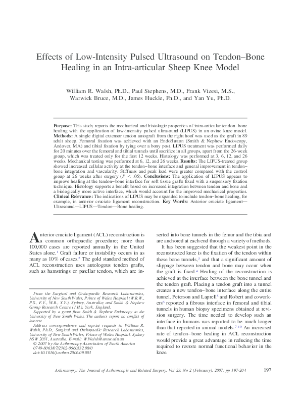 (PDF) The effects of Low-intensity Pulsed Ultrasound on tendon-bone ...
