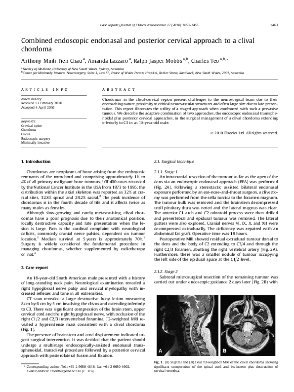 (PDF) Combined endoscopic endonasal and posterior cervical approach to a clival chordoma