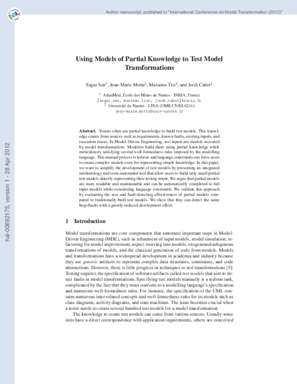 Pdf Using Models Of Partial Knowledge To Test Model Transformations