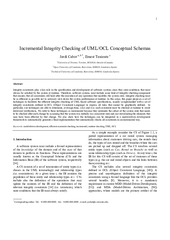 Pdf Incremental Integrity Checking Of Uml Ocl Conceptual Schemas