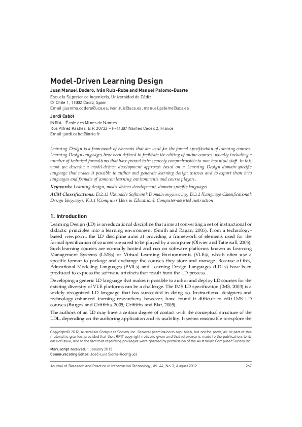 Pdf Model Driven Learning Design